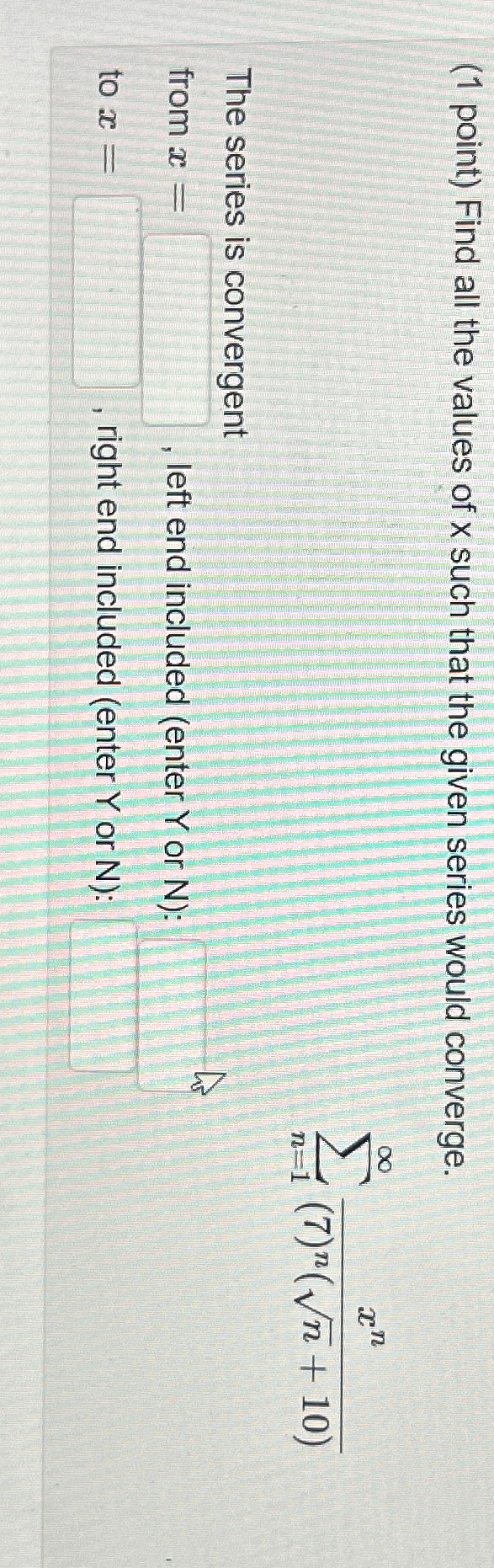 Solved (1 point) Find all the values of x such that the | Chegg.com