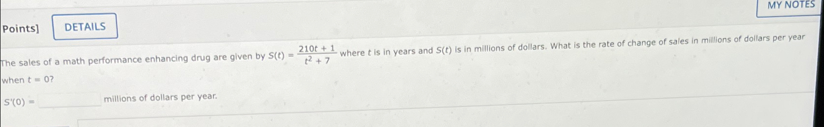 Solved Points]The sales of a math performance enhancing drug | Chegg.com