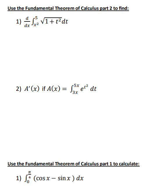 Solved Use the Fundamental Theorem of ﻿Calculus part 1 to | Chegg.com