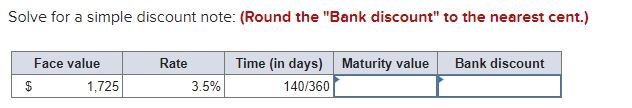 Solved Solve for a simple discount note: (Round the "Bank | Chegg.com