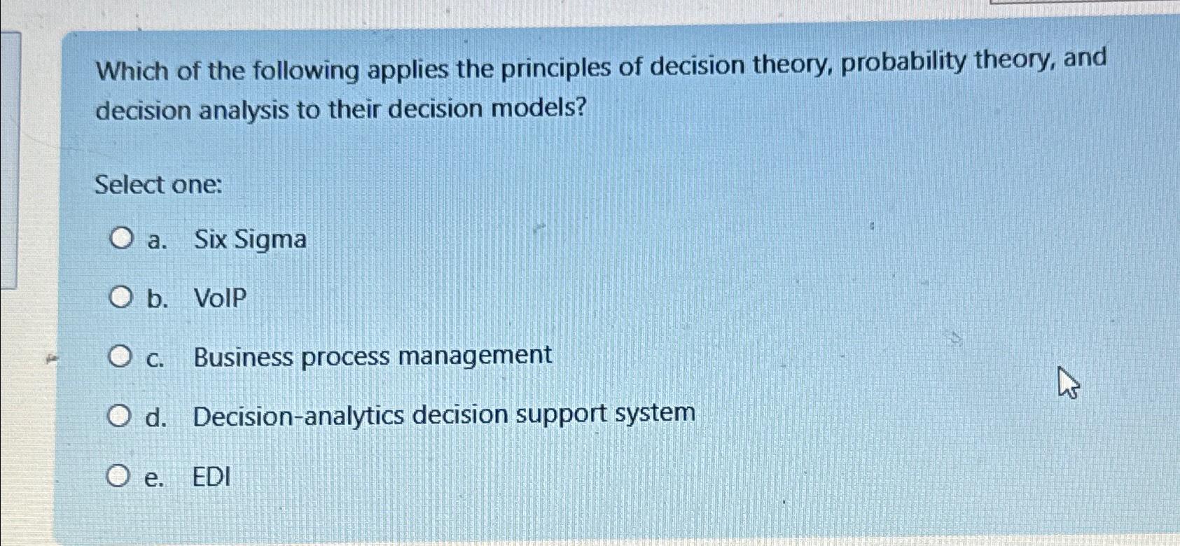 Solved Which of the following applies the principles of | Chegg.com
