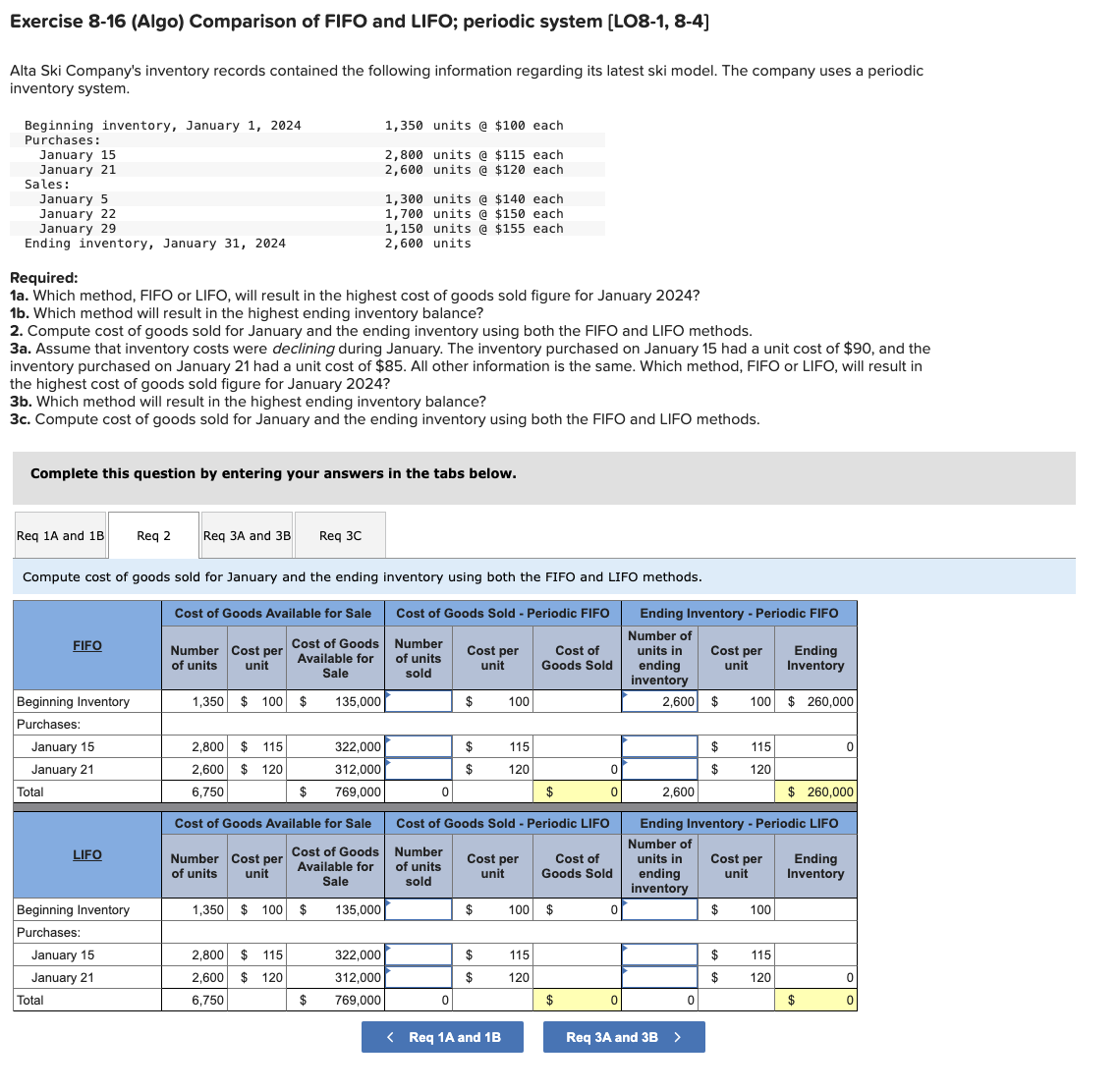 Solved by an EXPERT Exercise 8-16 (Algo) ﻿Comparison of FIFO and LIFO; | Chegg.com