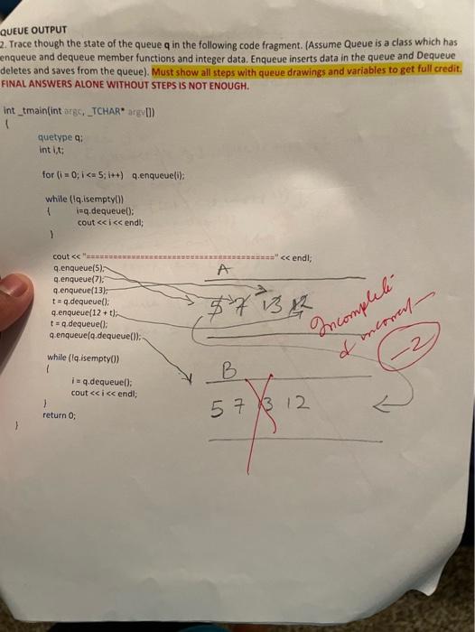Solved JEUE OUTPUT Trace though the state of the queue q in | Chegg.com