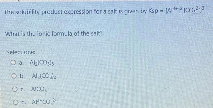 Solved The solubility product expression for a salt is given | Chegg.com
