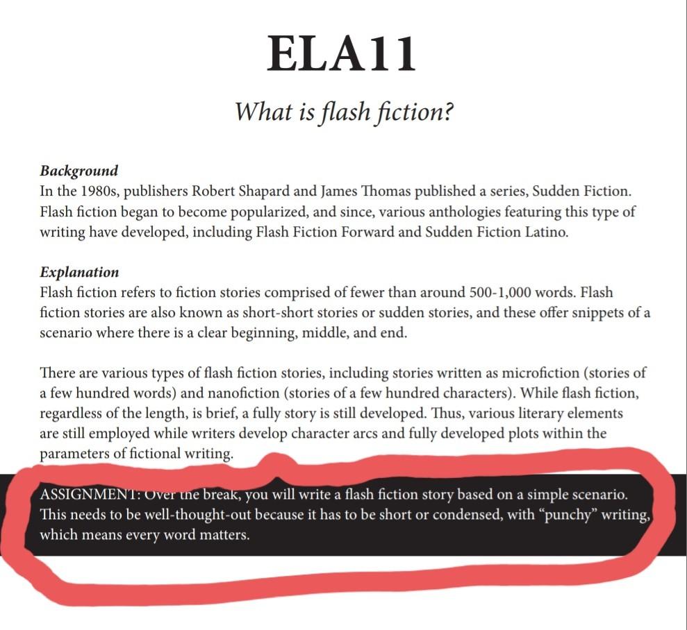 ELA11 What is flash fiction? Background In the 1980s, | Chegg.com