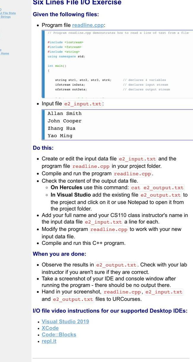 Solved Six Lines File 1/0 Exercise ut File State Strings | Chegg.com