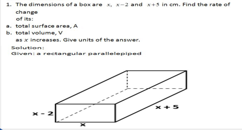 Solved The dimensions of a box are x,x-2 ﻿and x+5 ﻿in cm. | Chegg.com