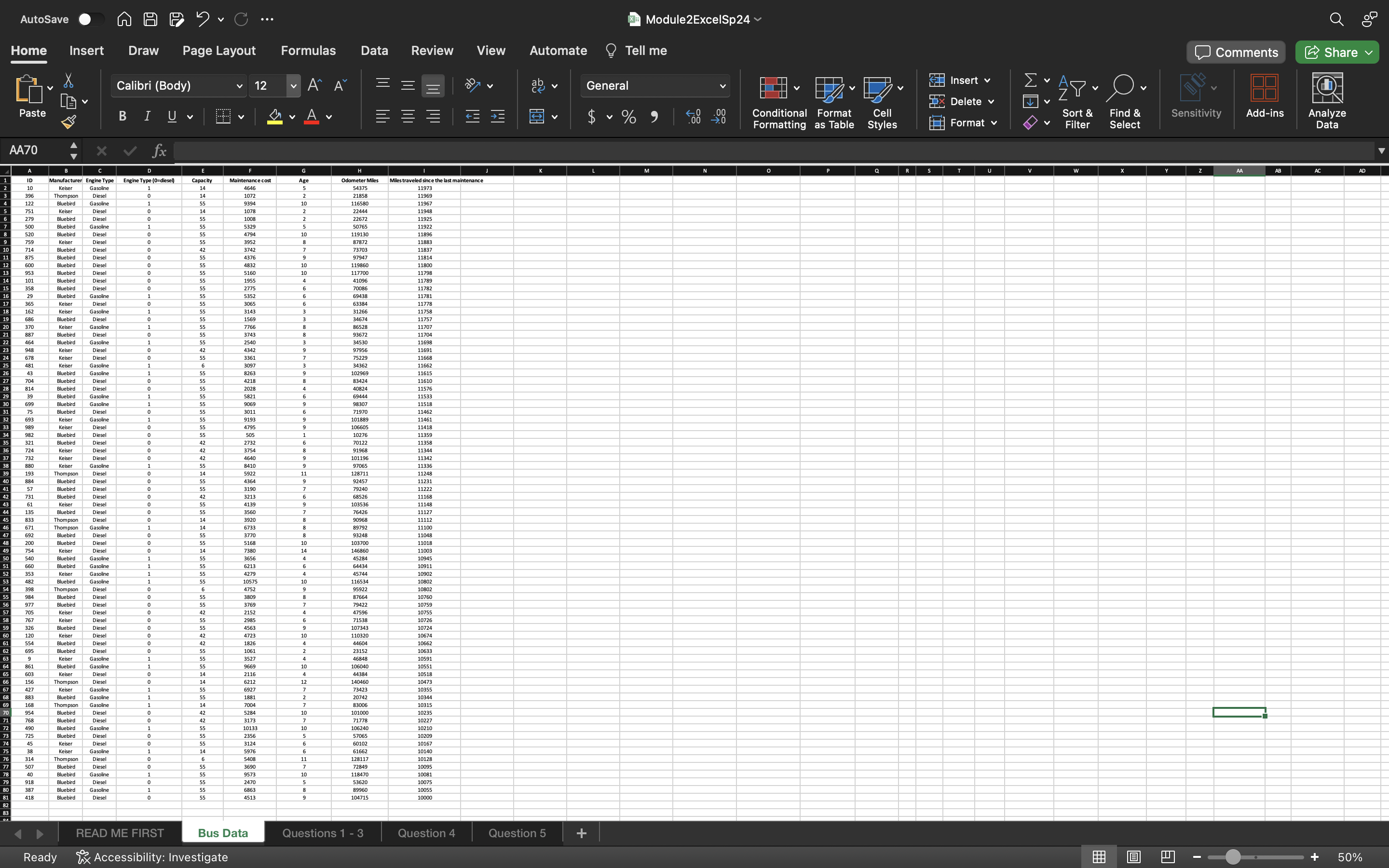 Solved Use the Bus Data and the information provided below | Chegg.com