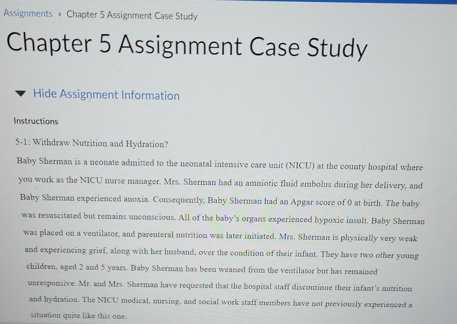 Assignments > Chapter 5 Assignment Case Study Chapter | Chegg.com