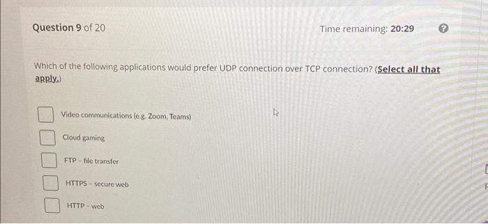 Solved Which of the following applications would prefer UDP | Chegg.com