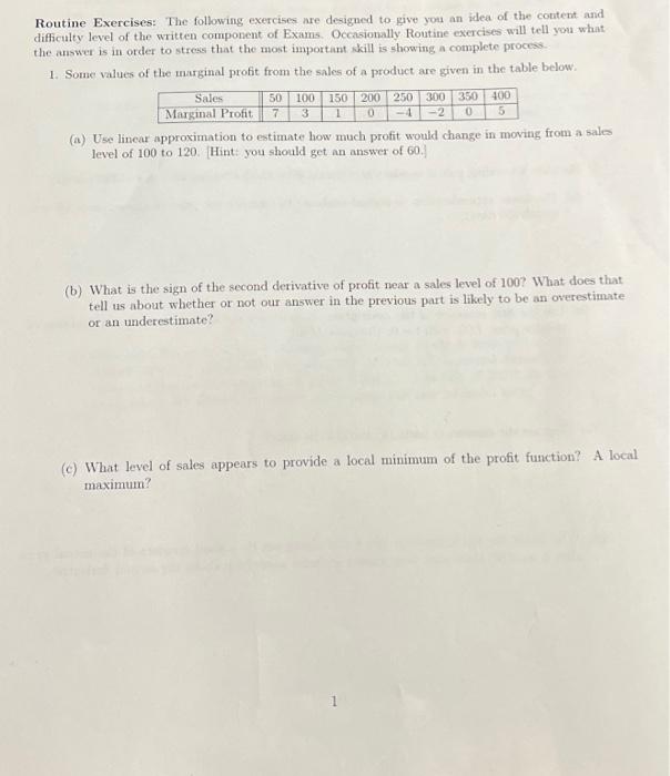 Solved Routine Exercises: The following exercises are | Chegg.com