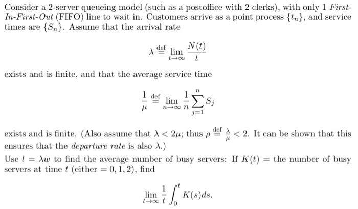 Consider a 2-server queueing model (such as a | Chegg.com