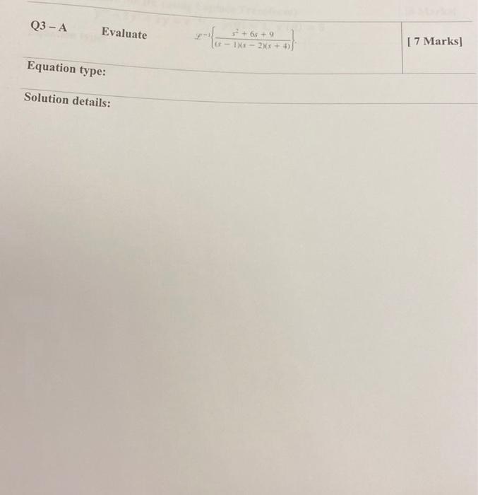 Solved Q3 - A Equation type: Solution details: Evaluate (s- | Chegg.com