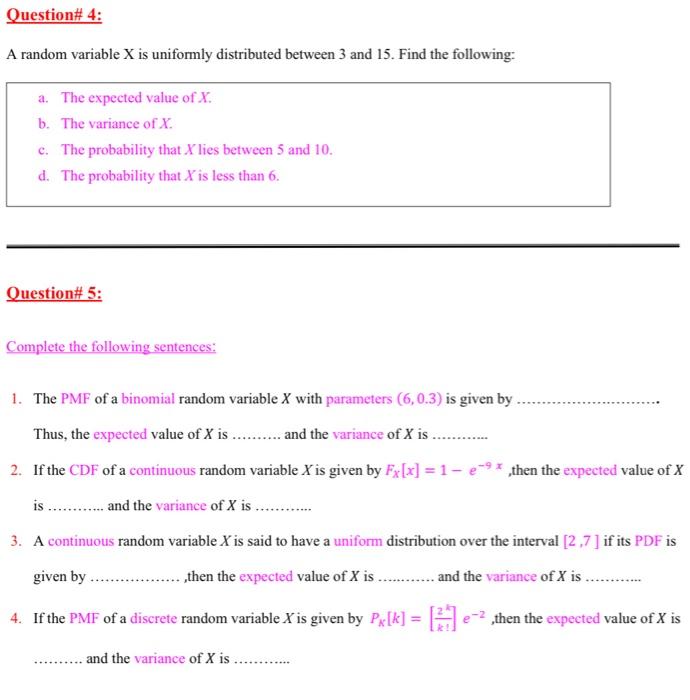 Solved Question# 4: A random variable X is uniformly | Chegg.com
