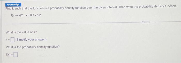 Find k such that the function is a probability | Chegg.com