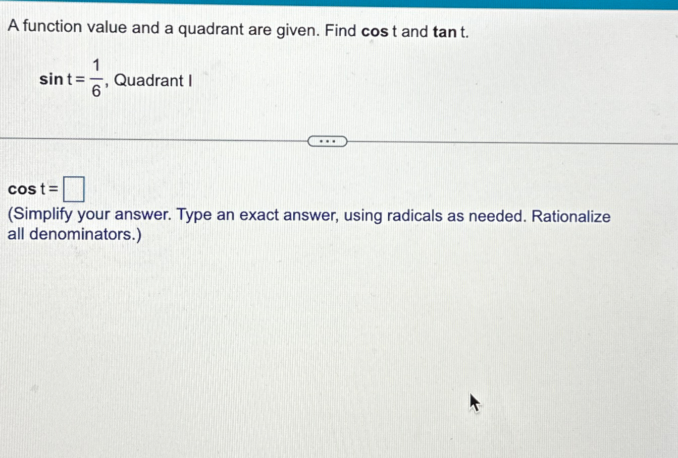 Solved A function value and a quadrant are given. Find cost | Chegg.com