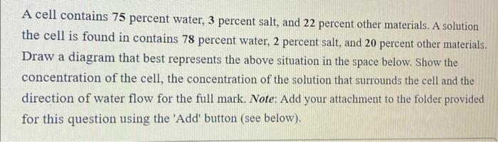 Solved A cell contains 75 percent water, 3 percent salt, and | Chegg.com