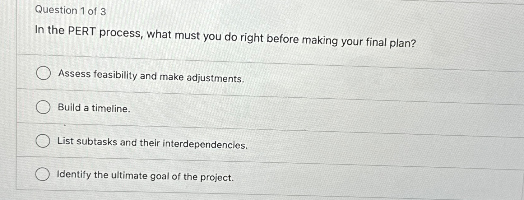 Solved Question 1 ﻿of 3In the PERT process, what must you do | Chegg.com
