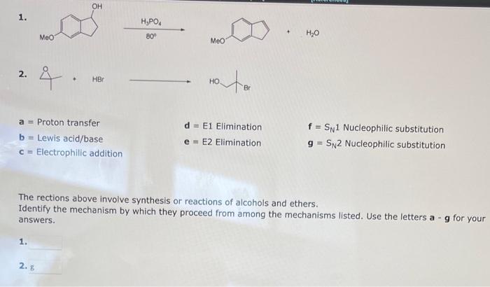 Solved 1. 80∘H3PO4 H2O 2. a= Proton transfer d=E1 | Chegg.com
