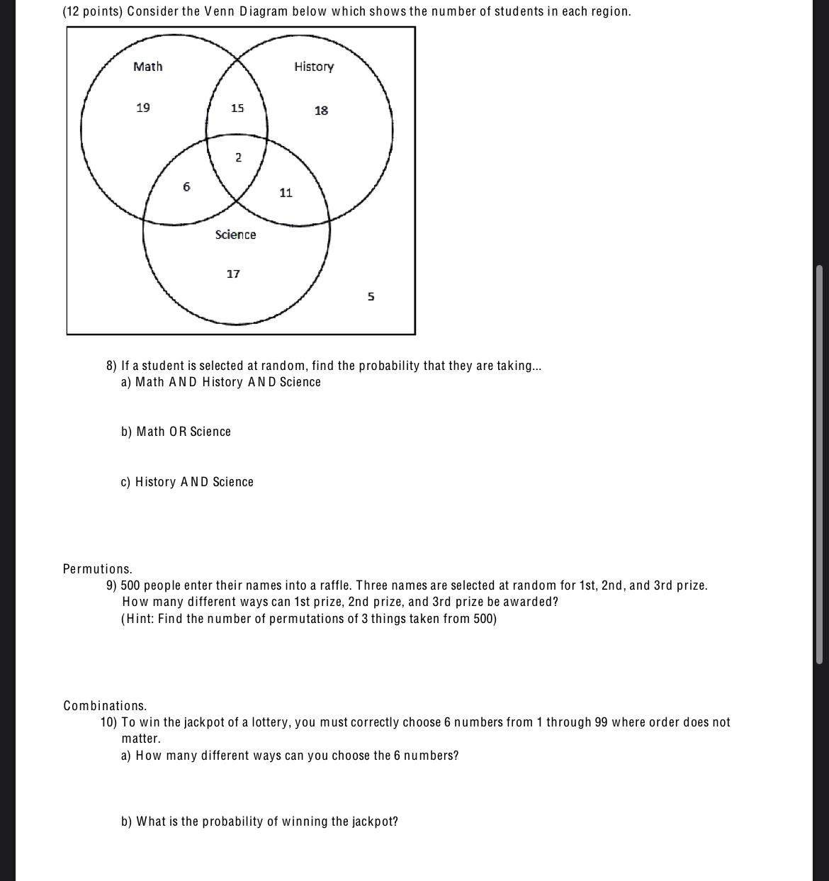 Solved Photo attached(12 ﻿points) ﻿Consider the Venn Diagram | Chegg.com