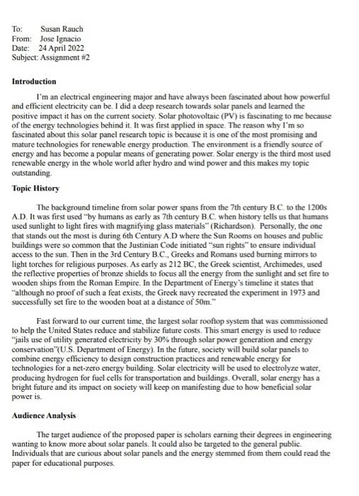 To: Susan Rauch From: Jose Ignacio Date: 24 April | Chegg.com