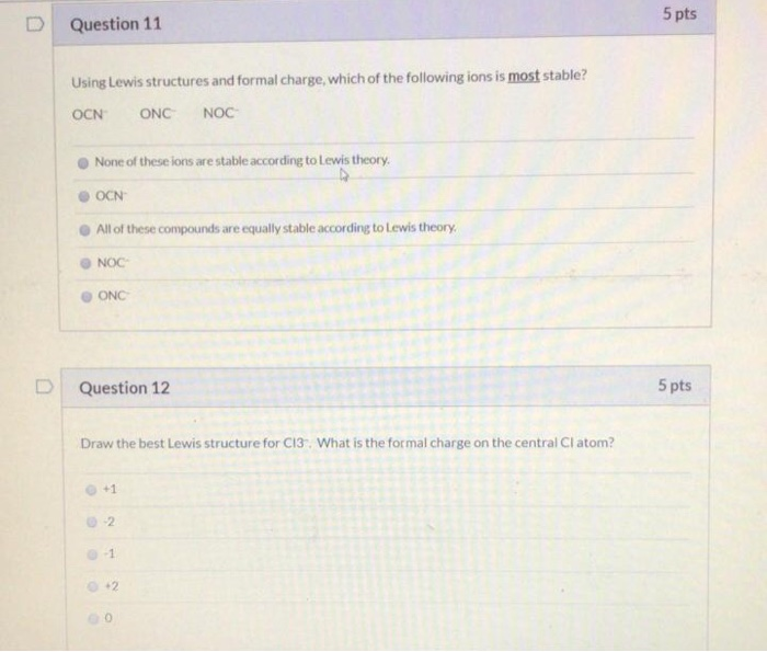 Solved 5 pts Question 11 Using Lewis structures and formal | Chegg.com