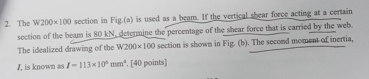 Solved 2. The W200x100 section in Fig. (a) is used as a | Chegg.com