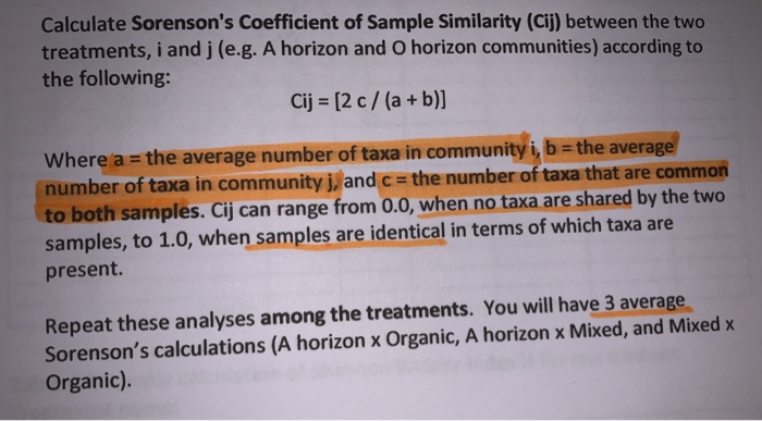 Solved how do I calculate sorensons coeffocoent of sample | Chegg.com