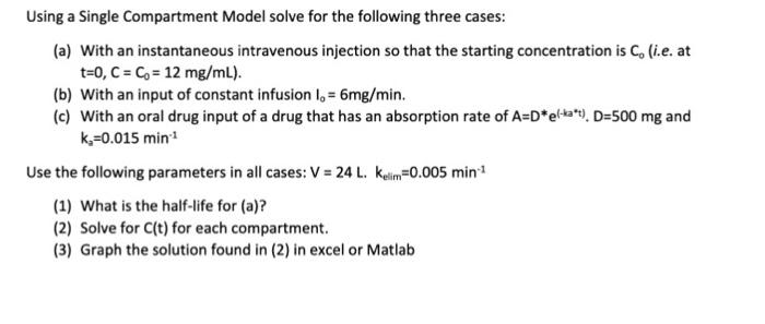 Solved Using a Single Compartment Model solve for the | Chegg.com