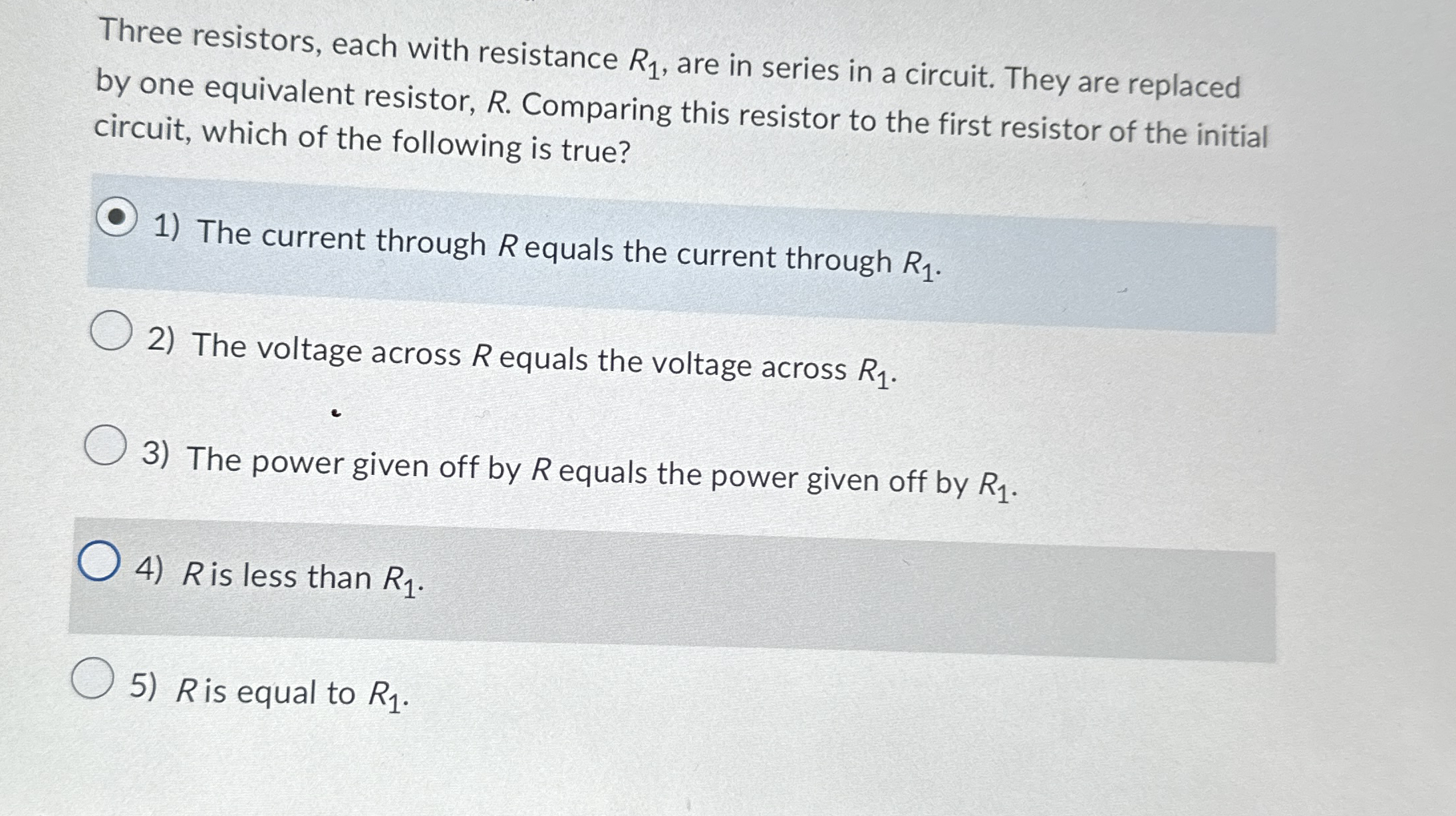 Solved Three resistors, each with resistance R1, ﻿are in | Chegg.com