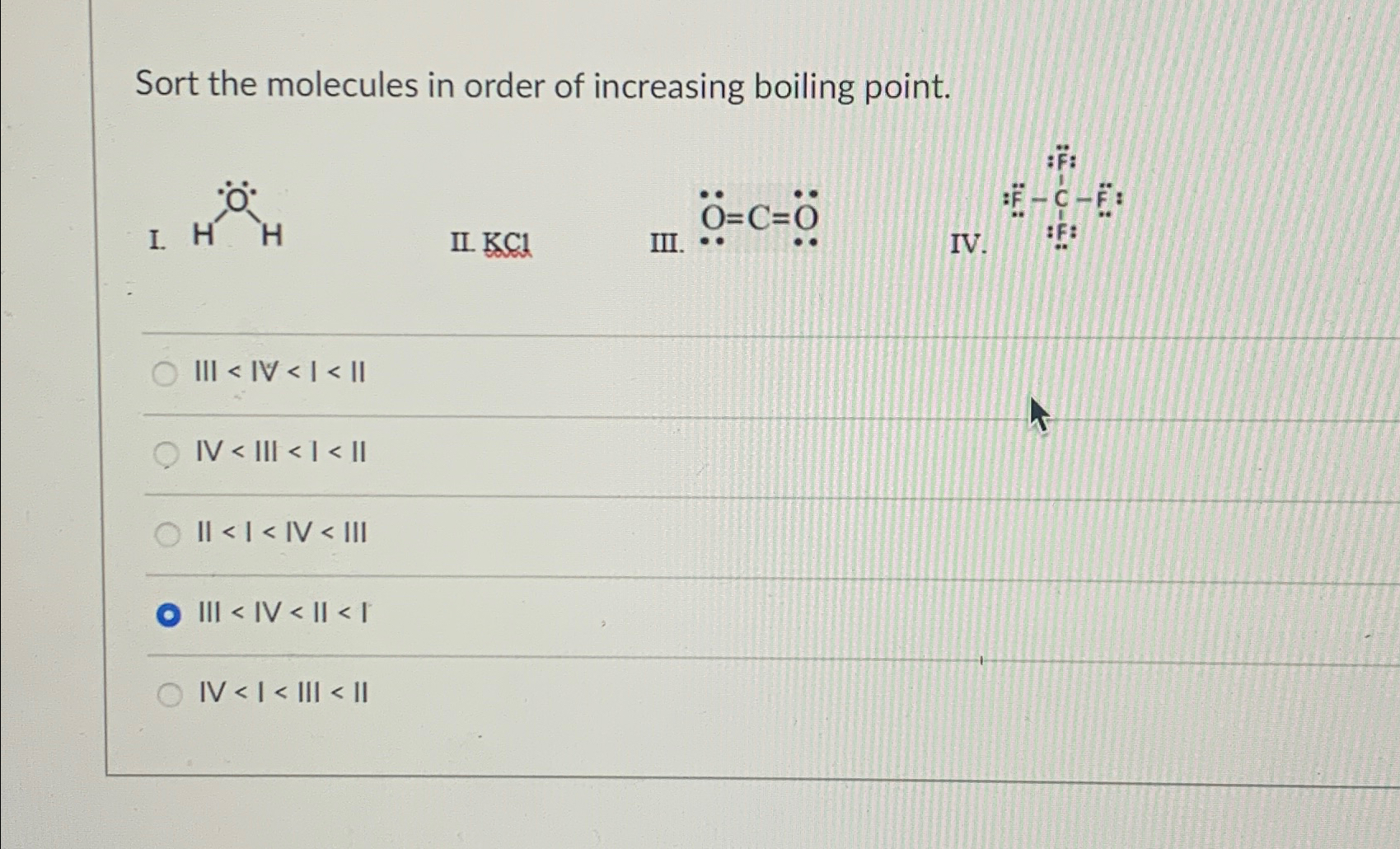 Solved Sort the molecules in order of increasing boiling | Chegg.com