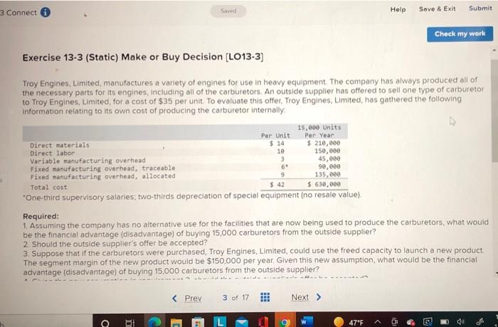 Solved Saved 3 Connect Help Submit Sove & Exit Check my work | Chegg.com
