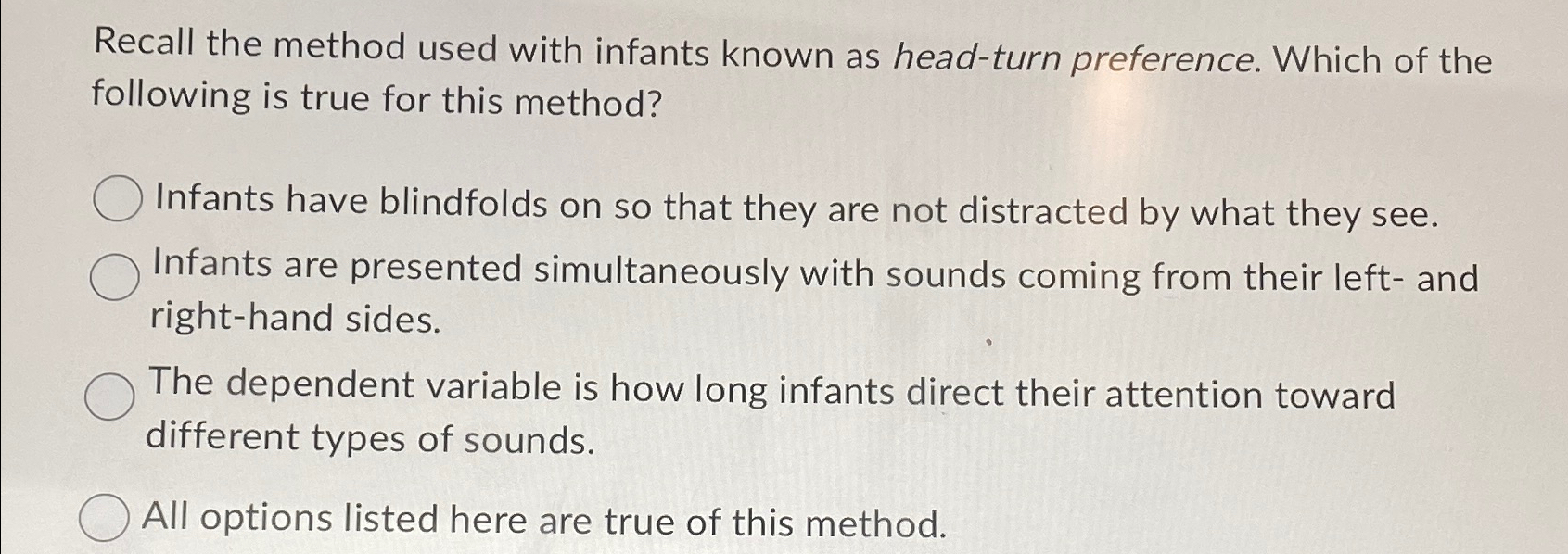 Solved Recall the method used with infants known as | Chegg.com