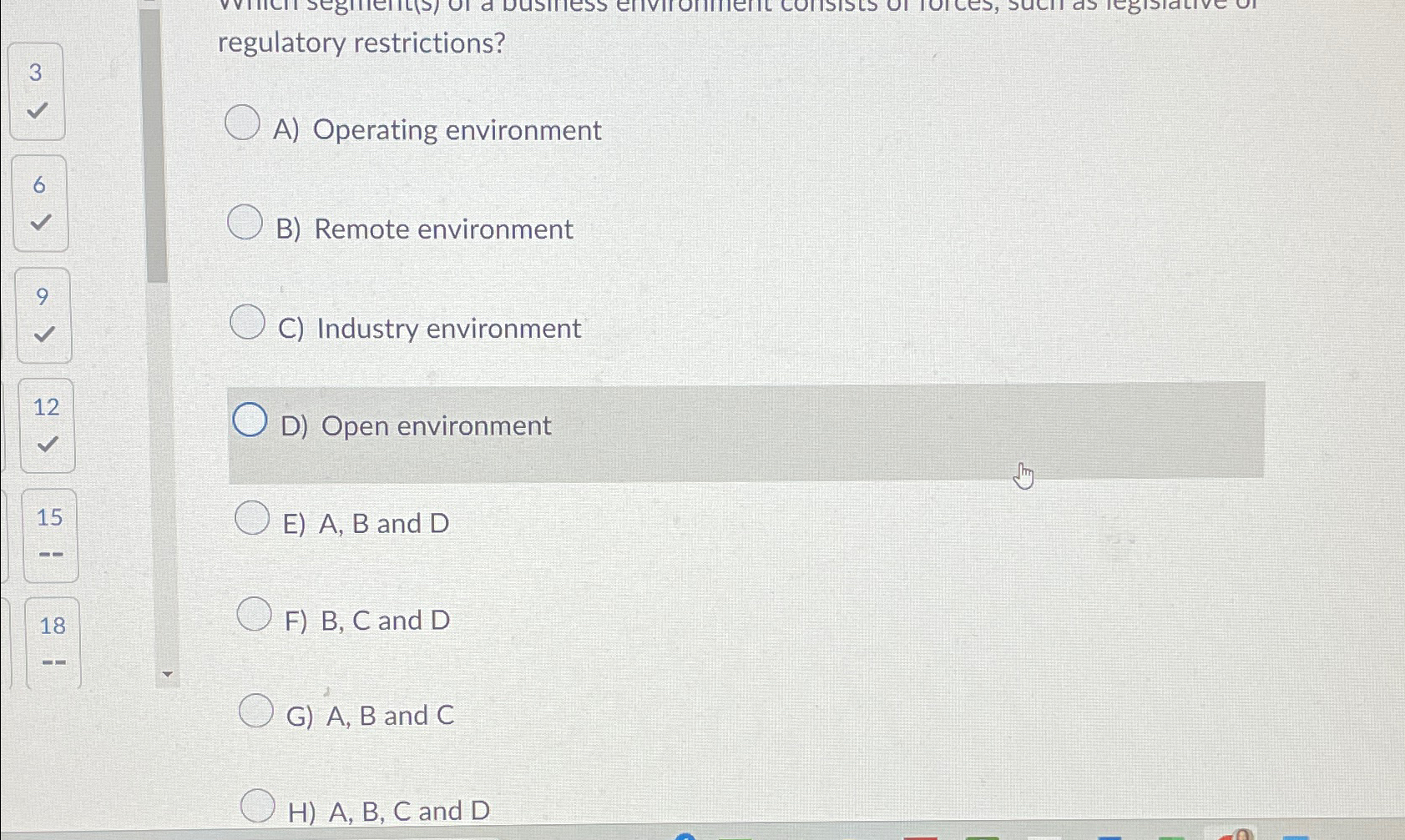 Solved regulatory restrictions?A) ﻿Operating environmentB) | Chegg.com