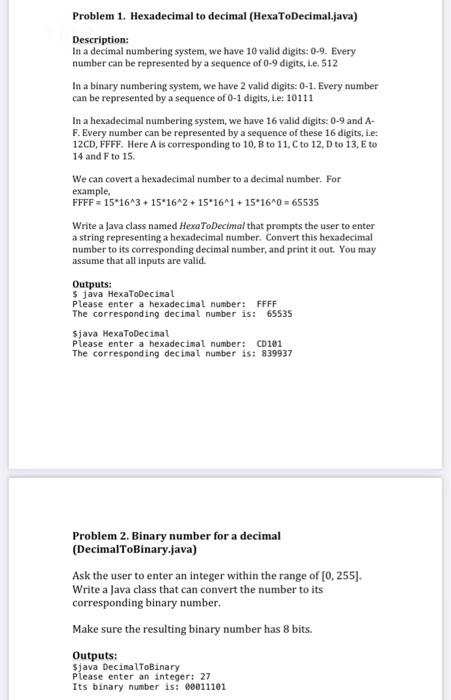 Solved Problem 1. Hexadecimal to decimal | Chegg.com