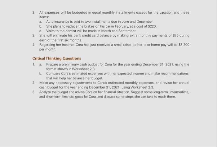 Solved 2.2 Cora Hamilton Learns to Budget Cora Hamiton | Chegg.com