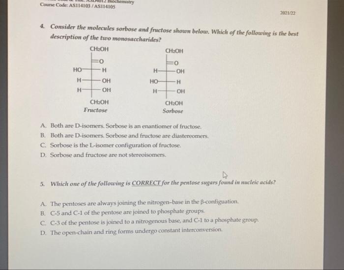 Solved Biochemistry Course Code: AS114103 / ASI14105 202122 | Chegg.com