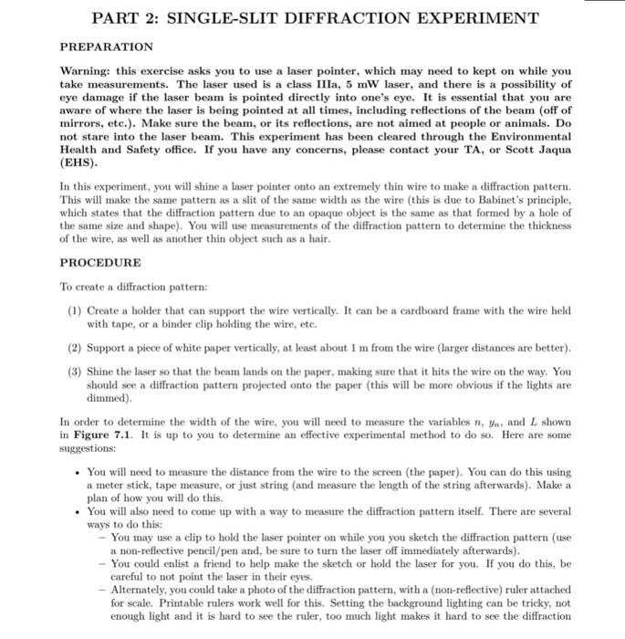 Solved PART 2: SINGLE-SLIT DIFFRACTION EXPERIMENT | Chegg.com