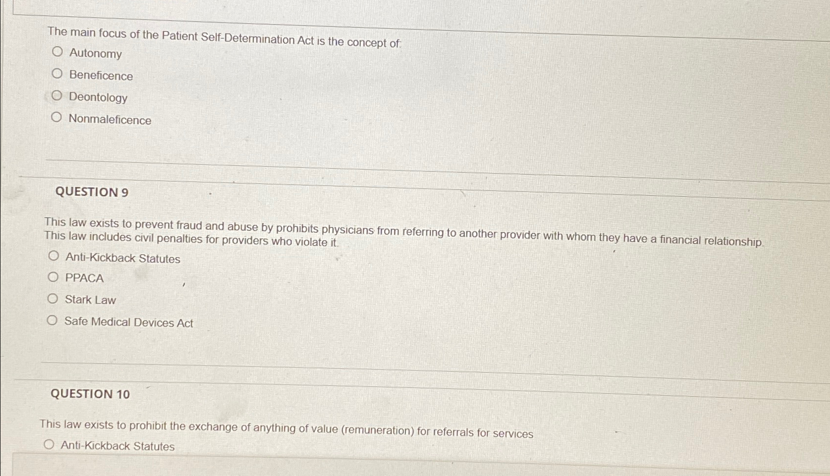 Solved The main focus of the Patient Self-Determination Act | Chegg.com