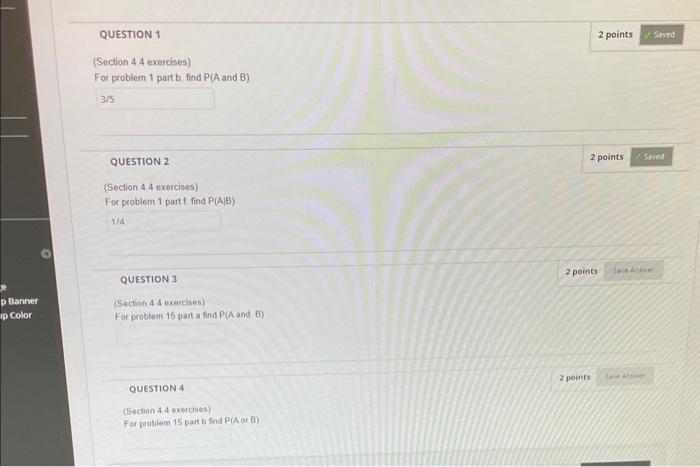 Solved (Section 4.4 exercises) For problem 1 part b find P(A | Chegg.com