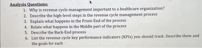 Solved Analysis Questions: 1. Why is revenue cycle | Chegg.com