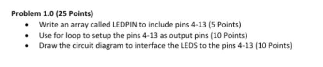 Solved Problem 1.0 (25 Points) Write an array called LEDPIN | Chegg.com