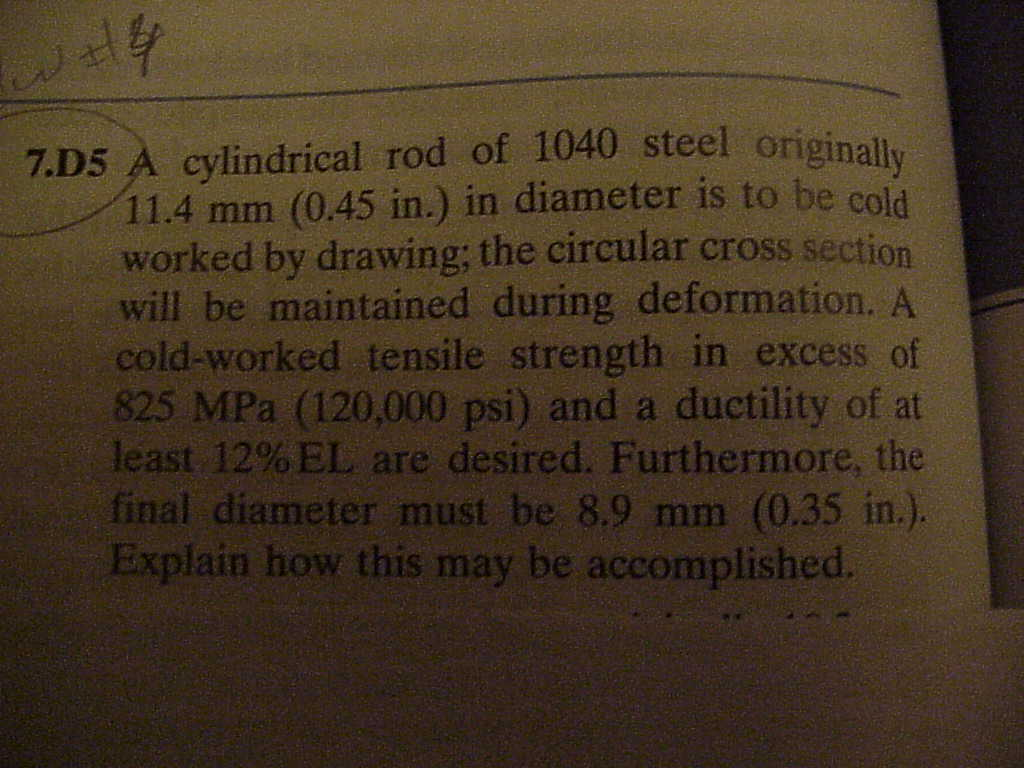 A cylindrical rod of 1040 steel originally 11.4 mm | Chegg.com