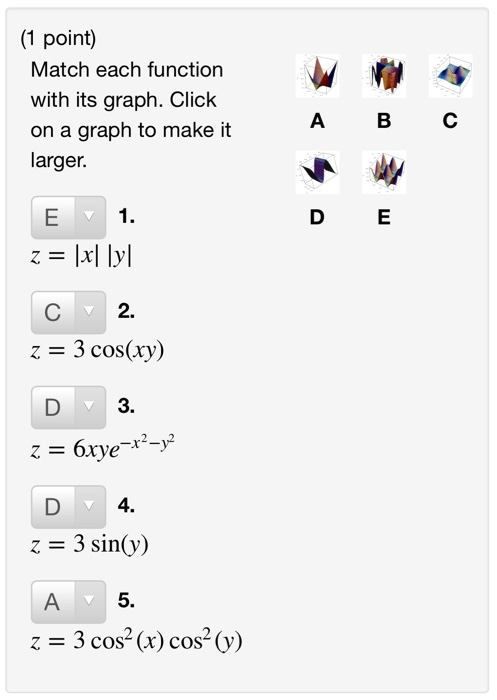 Solved (1 point) Match each function with its graph. Click | Chegg.com
