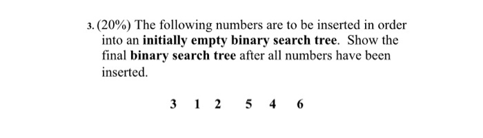 Solved 3. (20%) The following numbers are to be inserted in | Chegg.com