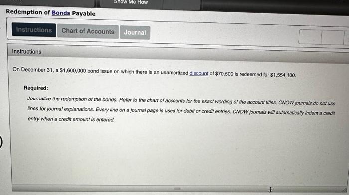 Solved Redemption of Bonds Payable Show Me How Instructions | Chegg.com
