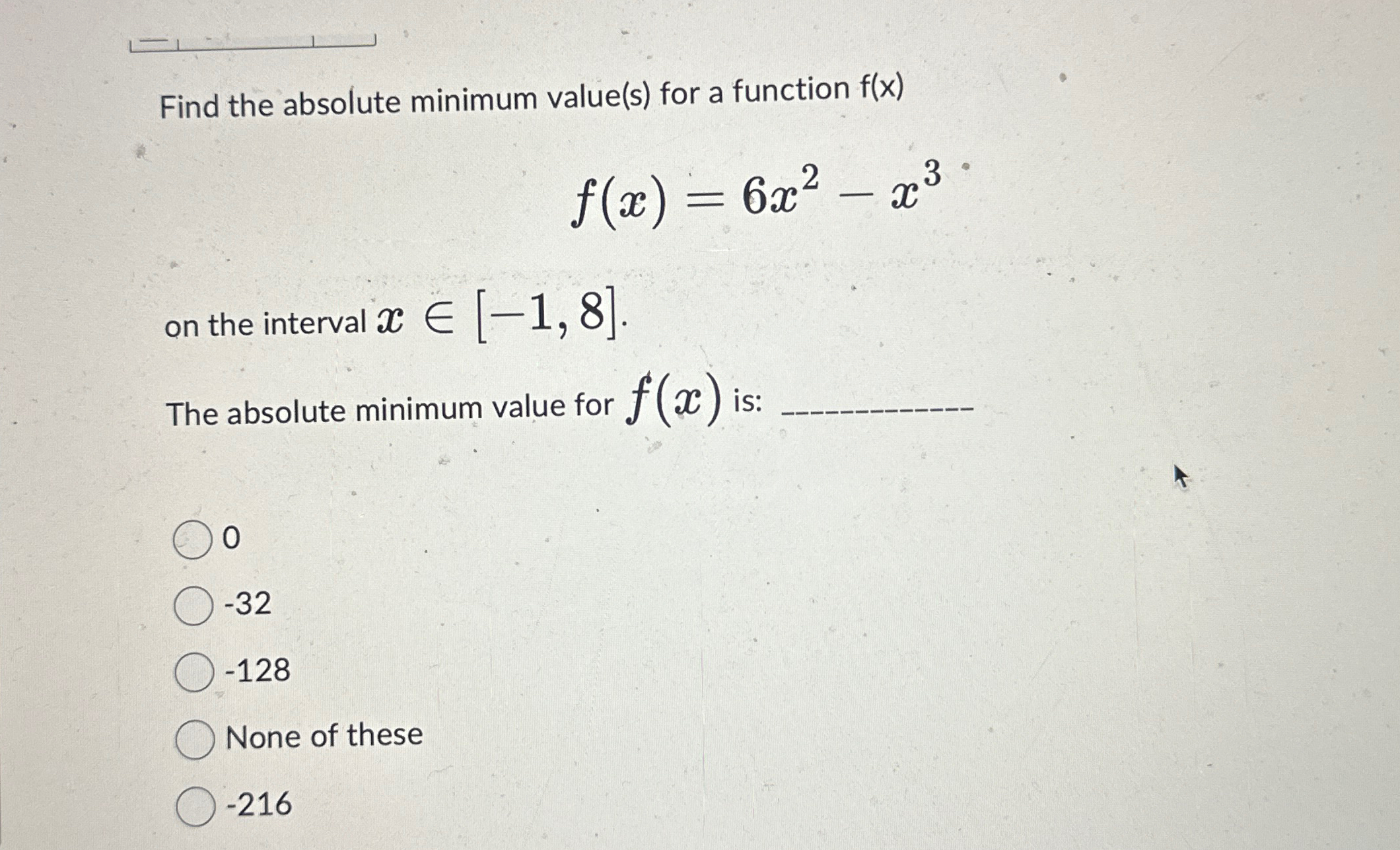 Solved Find the absolute minimum value(s) ﻿for a function | Chegg.com