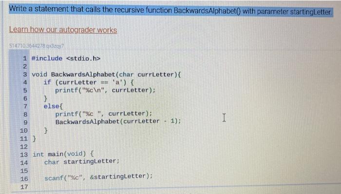 Solved Write a statement that calls the recursive function | Chegg.com