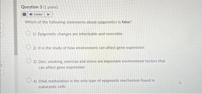 Solved Which of the following statements about epigenetics | Chegg.com