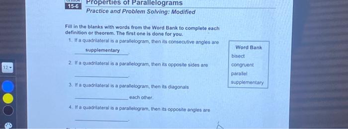 Solved 12- 63 15-6 Properties of Parallelograms Practice and | Chegg.com
